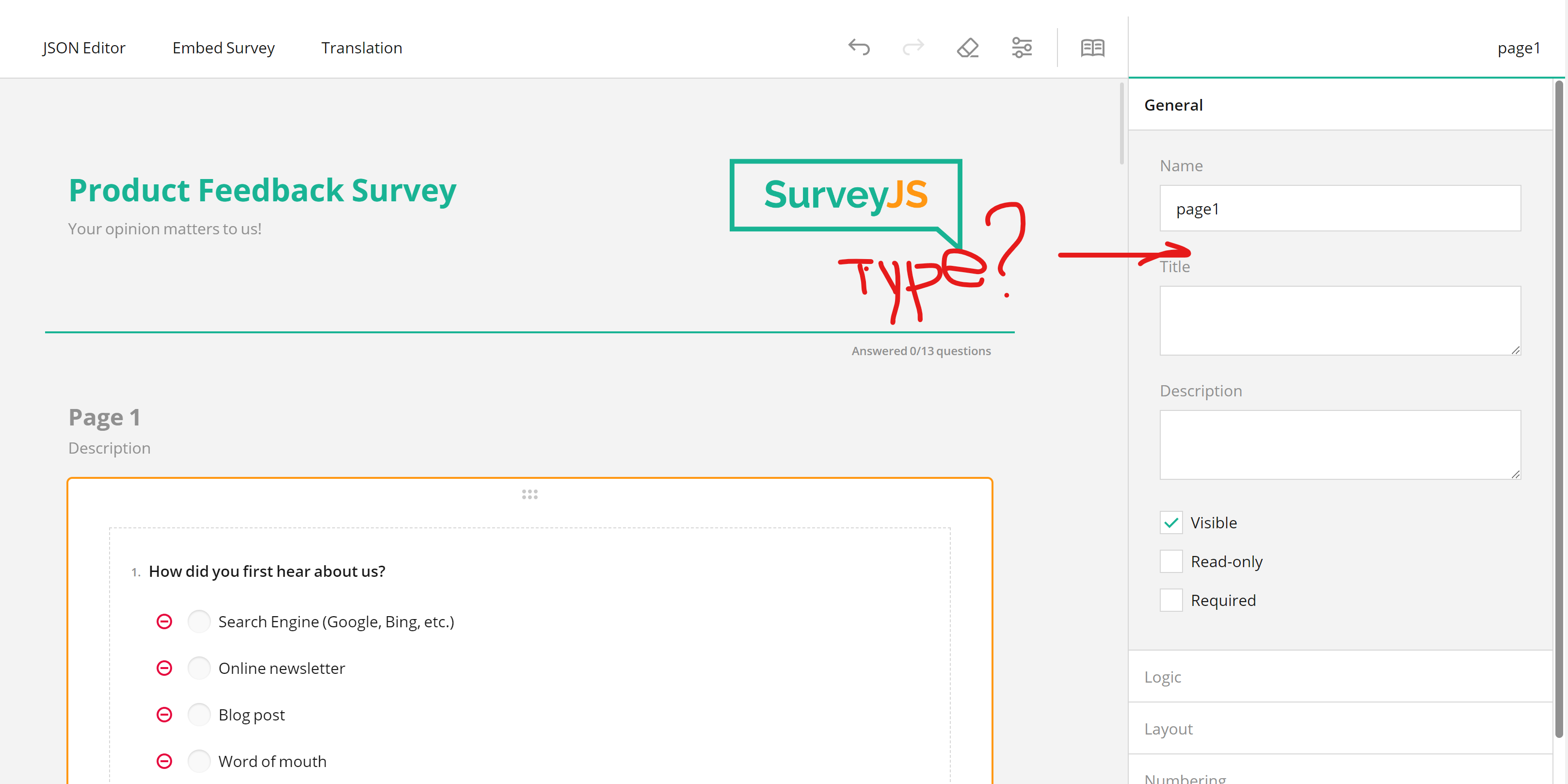 Display info about type of currently selected object anywhere · Issue #3739 · surveyjs/survey ...