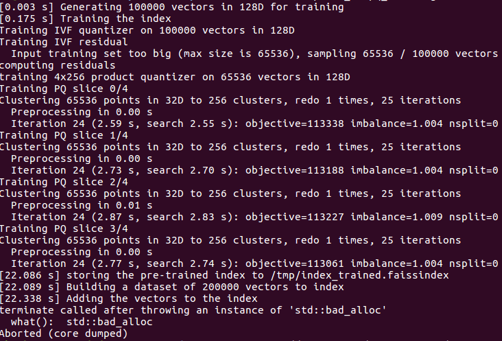 demo_ivfpq_indexing core dumped error · Issue #136 · facebookresearch/faiss · GitHub