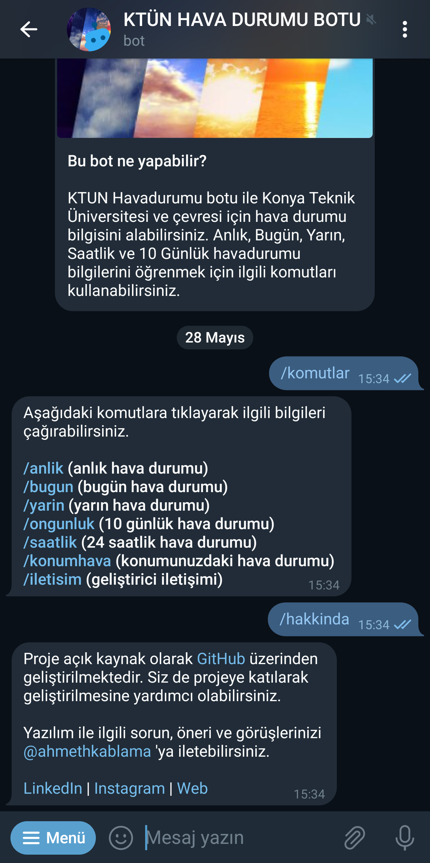GitHub - ahmethkablama/ktun-weather-bot: Weather based on Konya Technical University with data ...
