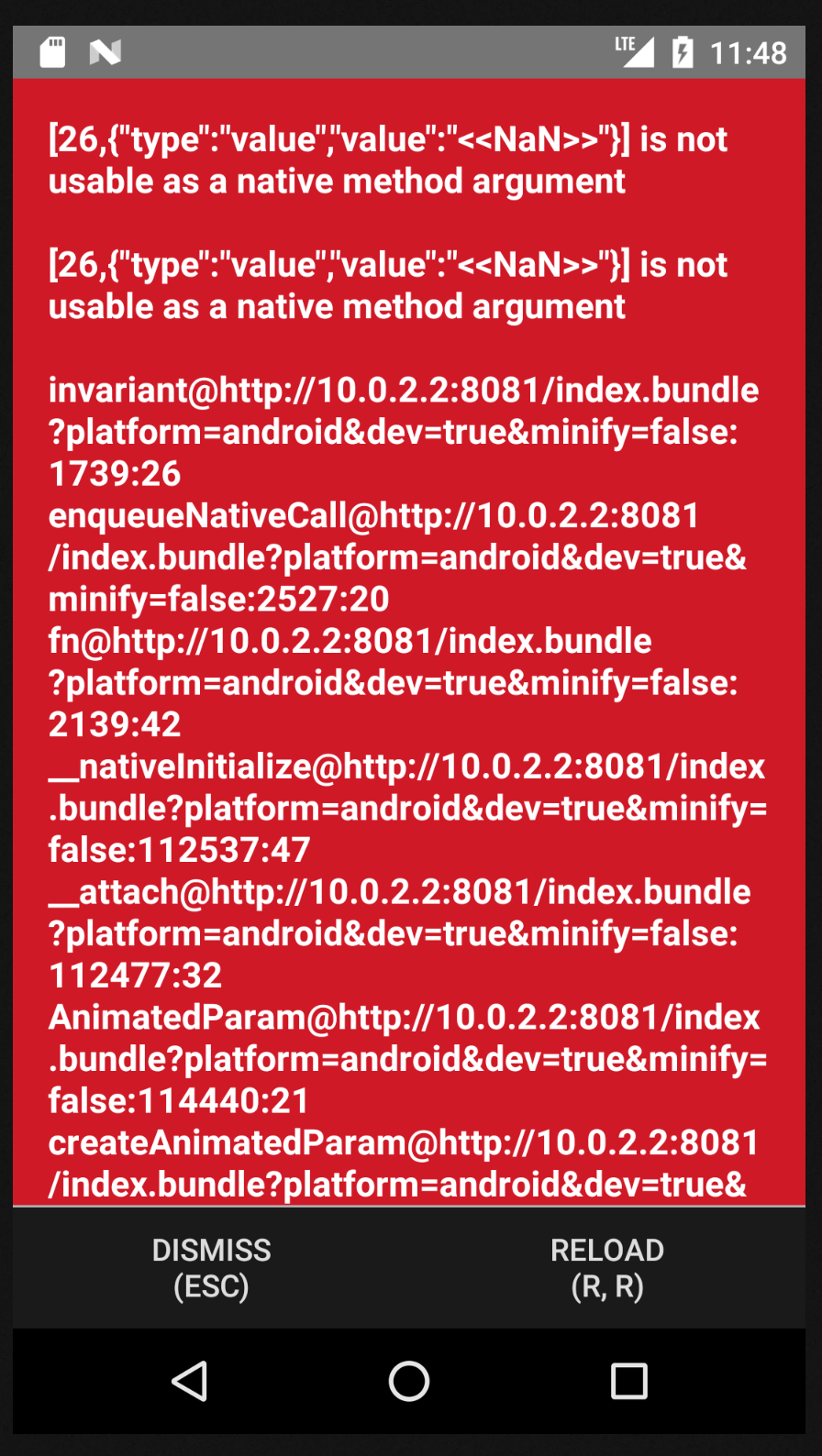 Examples not working on master - NaN is not usable as a native method ...