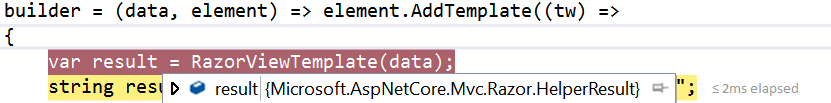 How to receive value for razor template from "Microsoft.AspNet.Mvc.Razor.HelperResult" helper ...