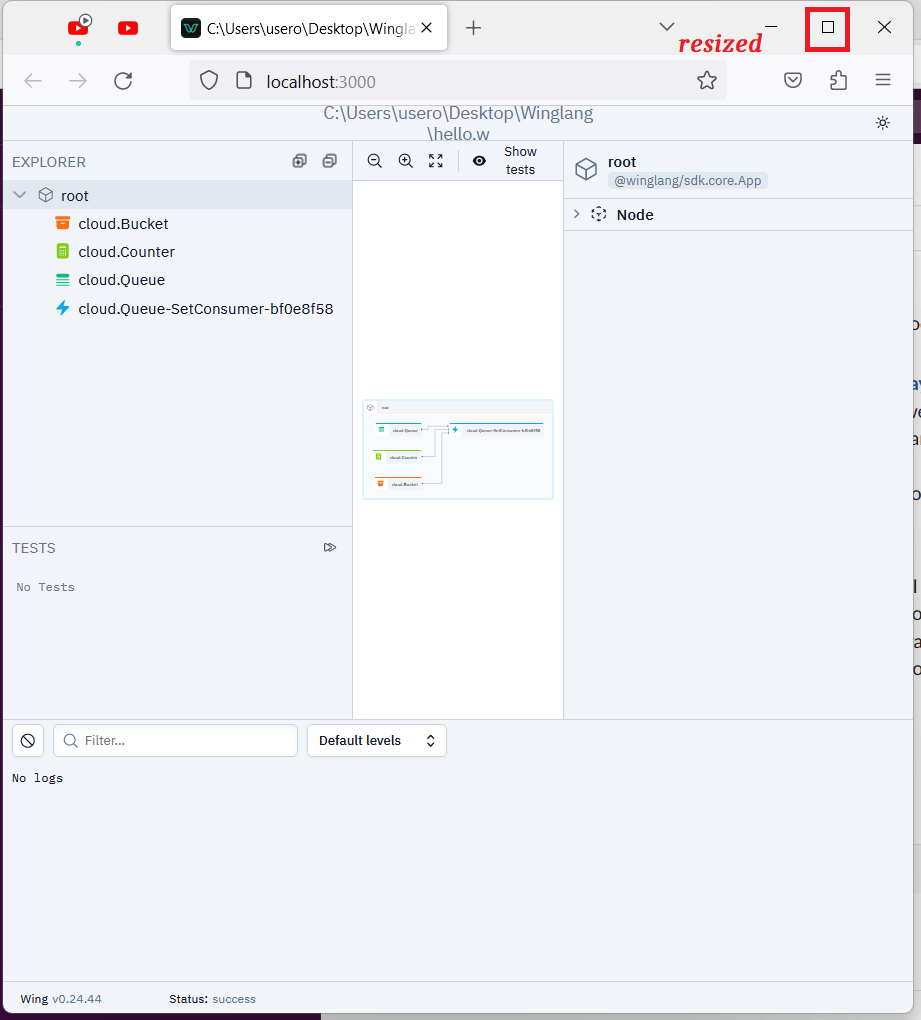 [ Wing console issue ] The Block diagram inside the simulator doesnot resize back when ...