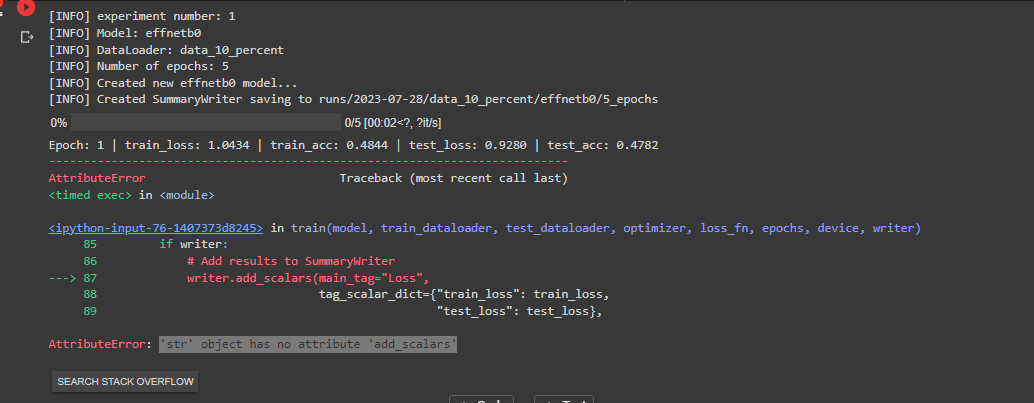 Lesson 217 to train() function writer object has no attribute "add ...