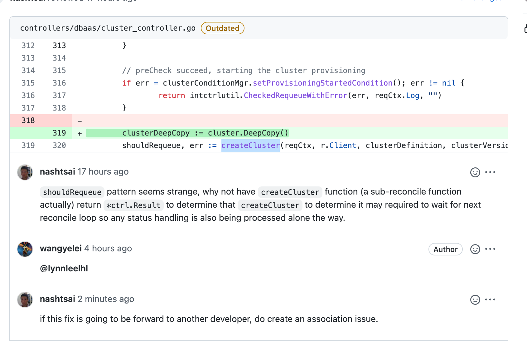 Function Improve Shouldrequeue Result Of The Createcluster Function In Cluster Controller 