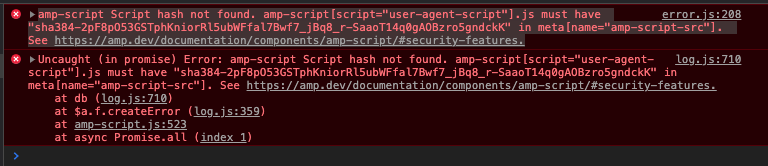 : Fix and improve error messages for script hash · Issue #29614 · ampproject/amphtml · GitHub