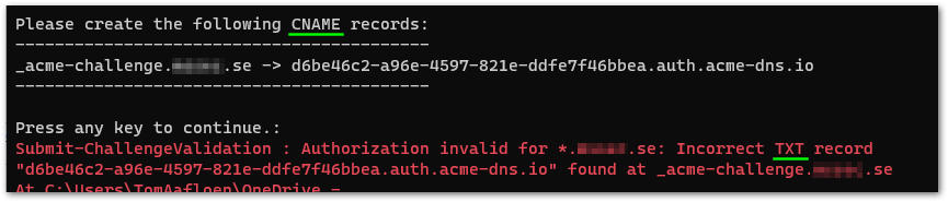 Validation says incorrect record, but shows correct record [AcmeDNS ...