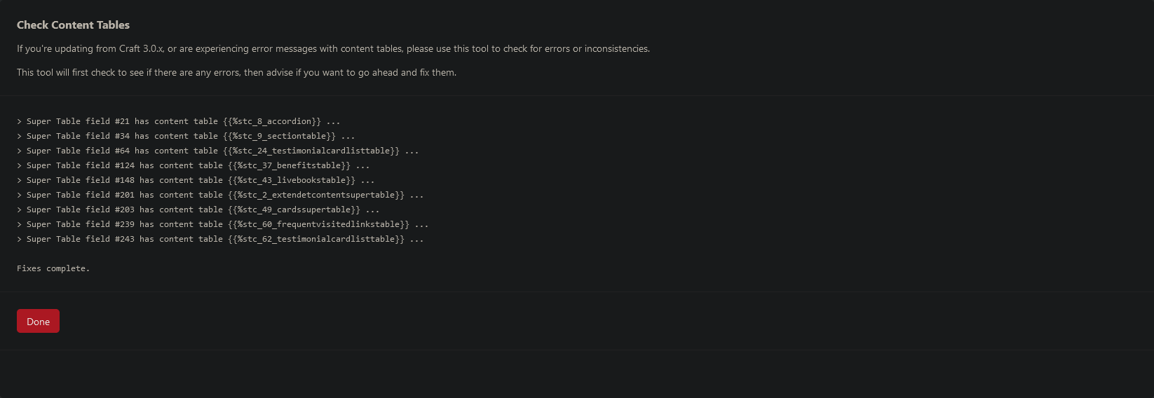 SuperTable: -> "Check Content Tables" and "Re-save Fields" overwrite each other · Issue #404 ...