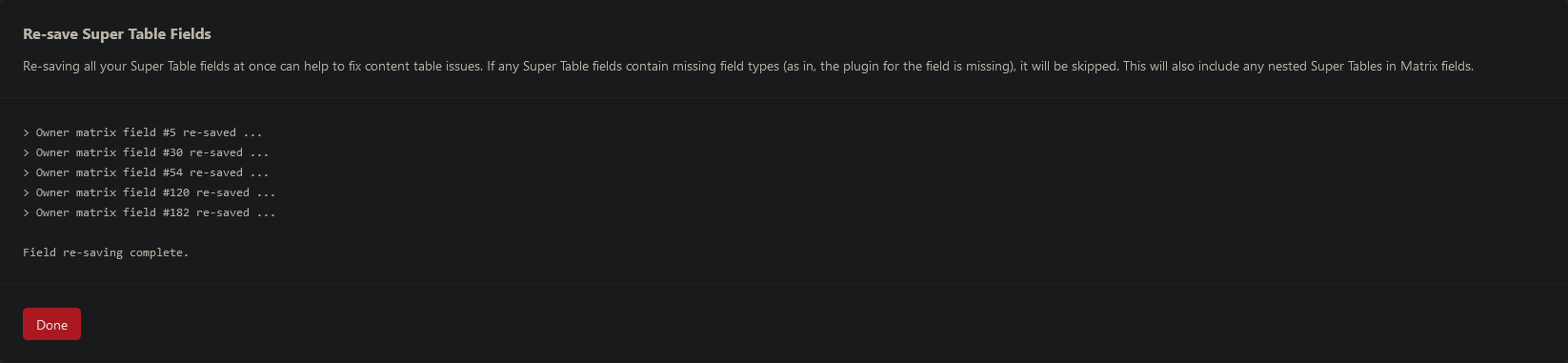 SuperTable: -> "Check Content Tables" and "Re-save Fields" overwrite each other · Issue #404 ...