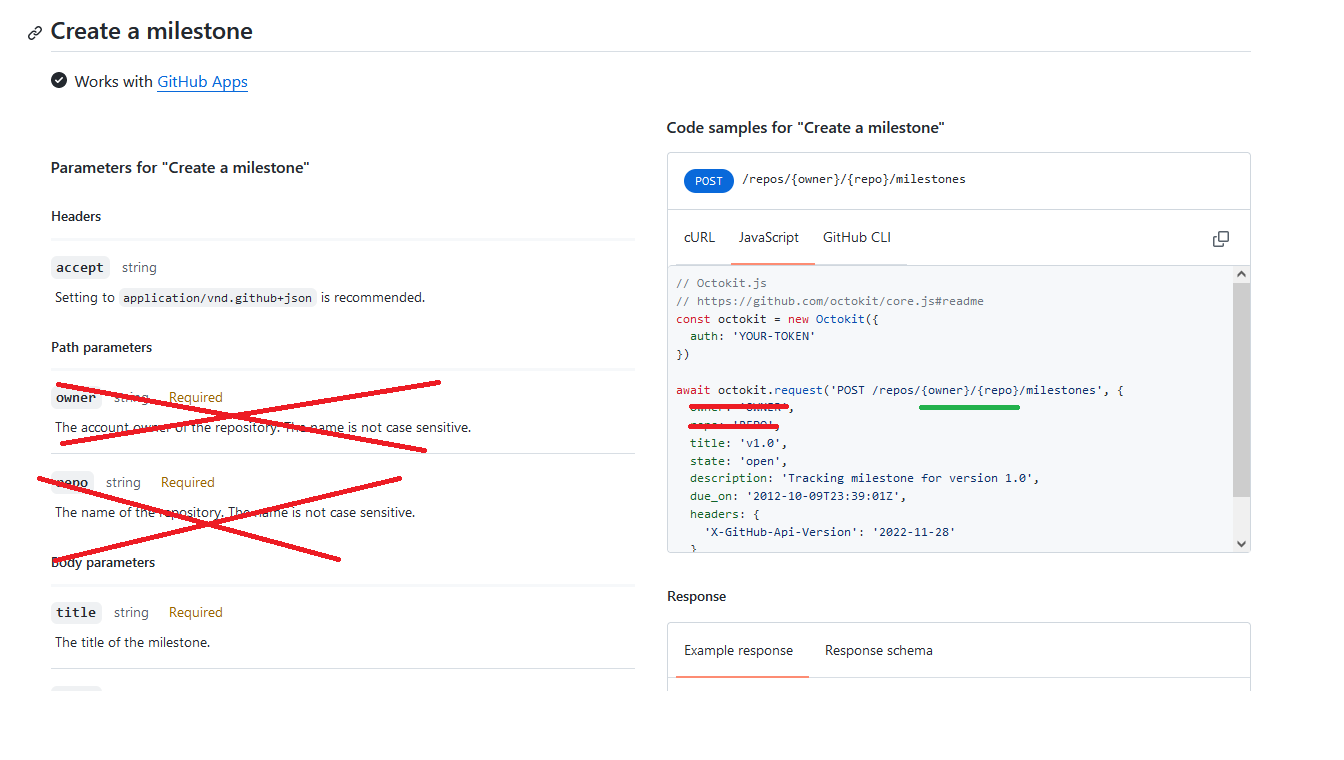 REST API, JS docs: incorrect info about required parameters for creating a new milestone · Issue ...