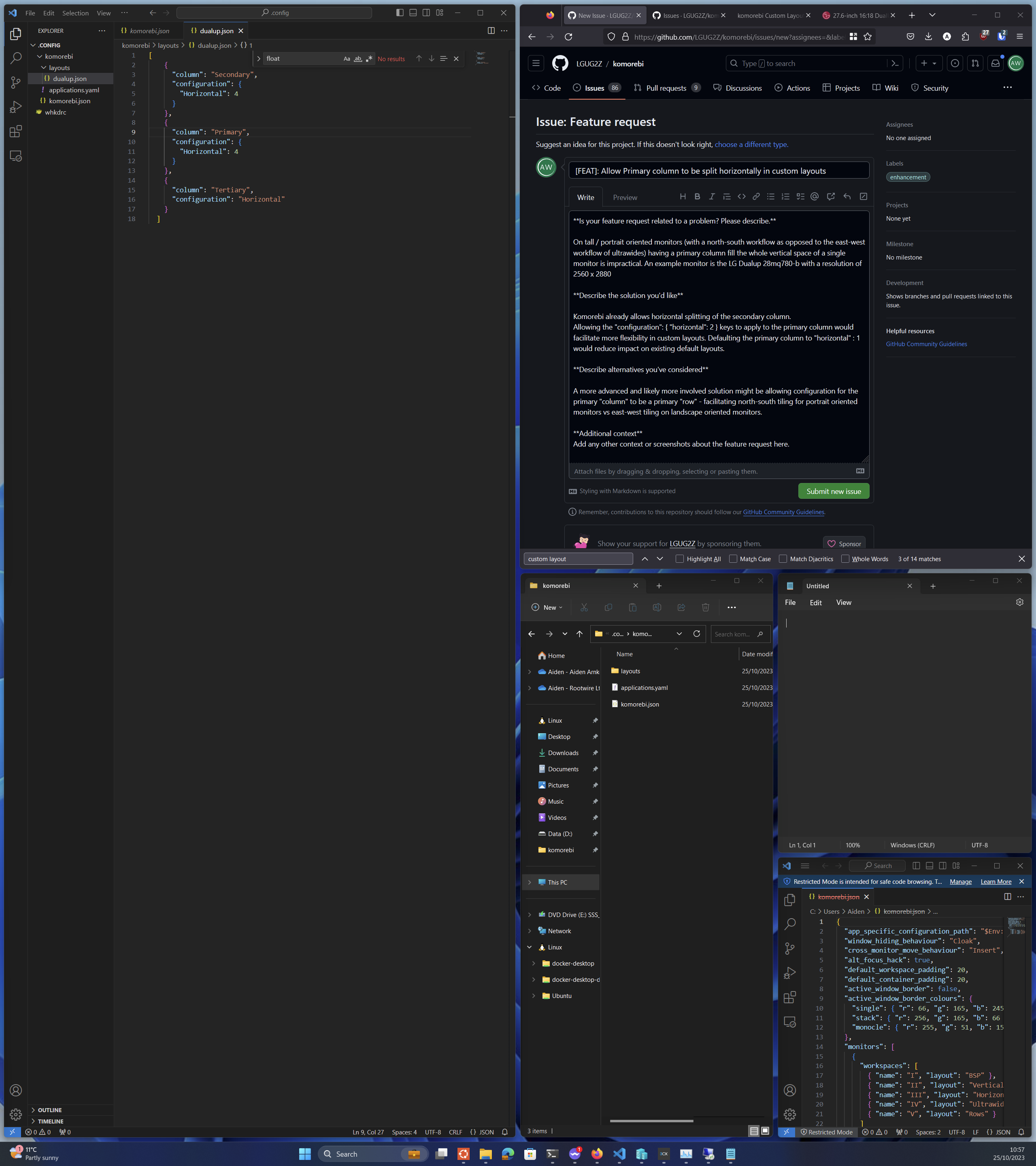 [FEAT]: Add configuration customisations suitable for portait monitors ...