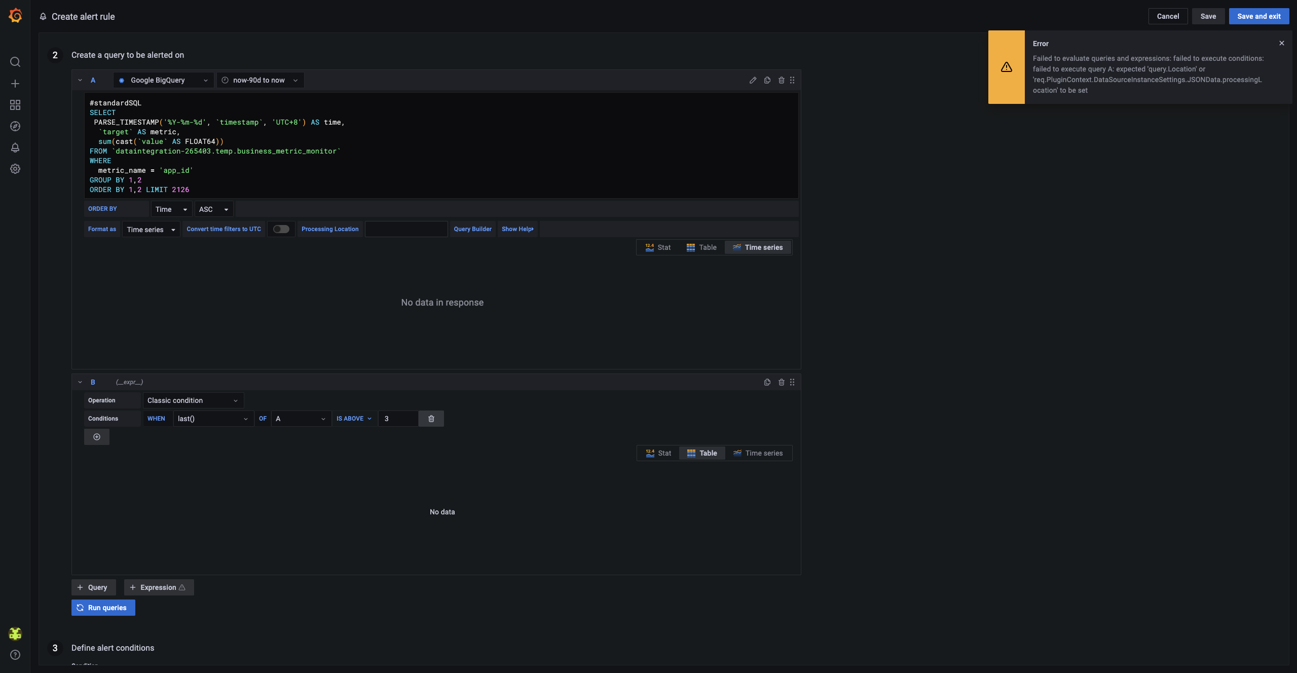 bigquery datasource create alert occuring error · Issue #380 · doitintl/bigquery-grafana · GitHub