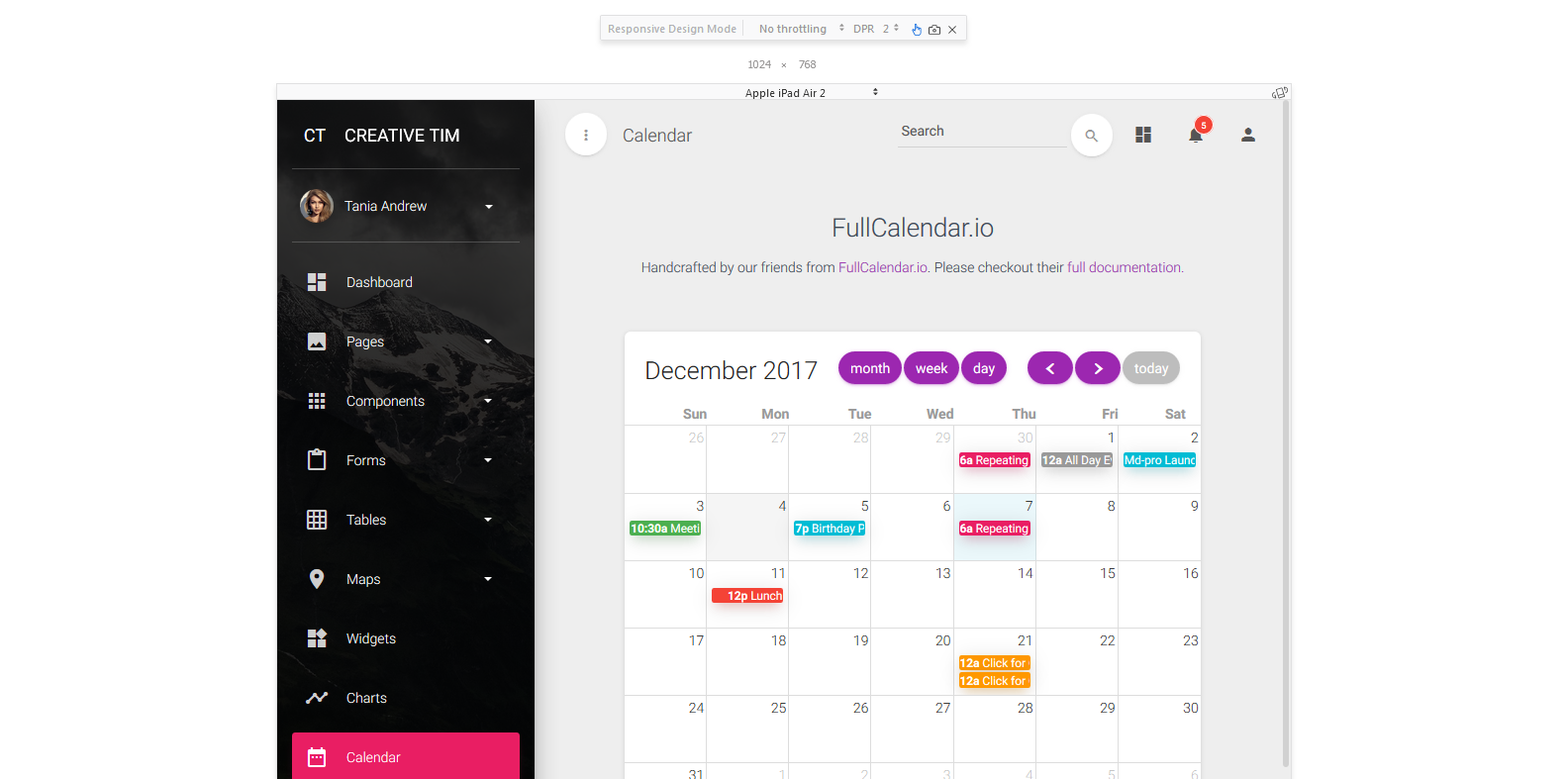 Full Calendar on mobile, i pad and tablet with no click event · Issue #76 · creativetimofficial ...