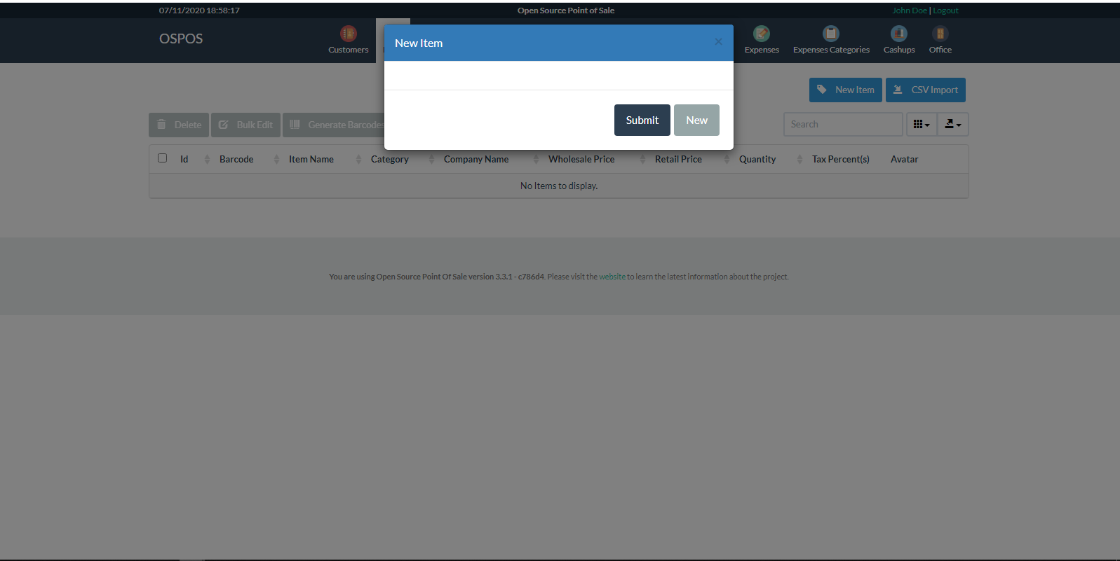 Adding new items seem to be an issue on new install · Issue #2888 · opensourcepos/opensourcepos ...