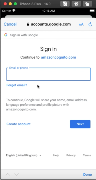 Amplify.Auth.signInWithWebUI : Sign in failed AuthError: Unexpected error occurred with message ...