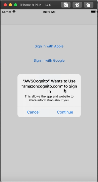 Amplify.Auth.signInWithWebUI : Sign in failed AuthError: Unexpected error occurred with message ...