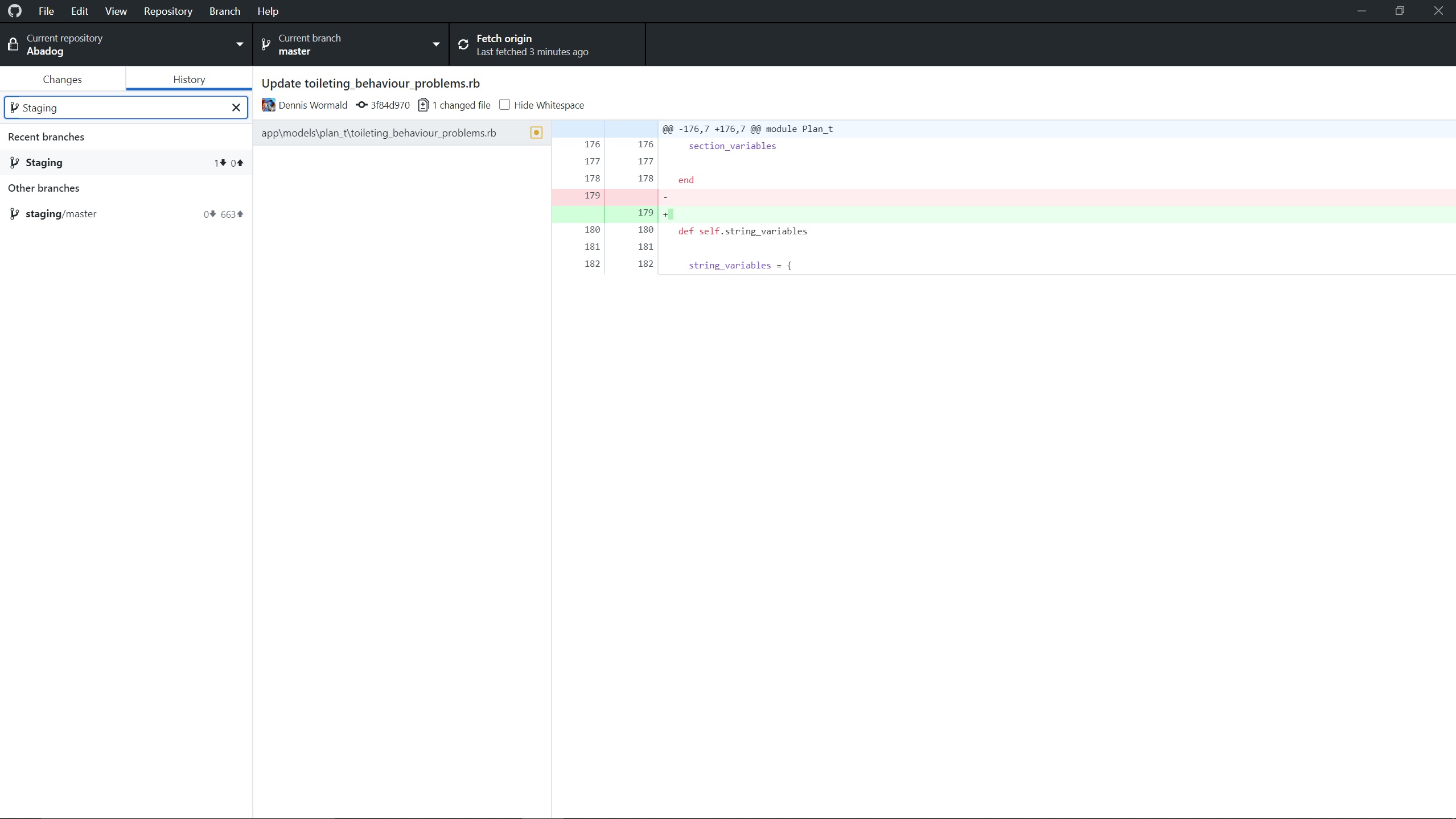 Have to left click and hold to "select branch to compare" in Windows UI ...