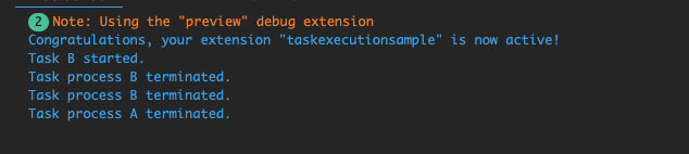 Task started with vscode.tasks.executeTask doesn't generate any completition notification if ...