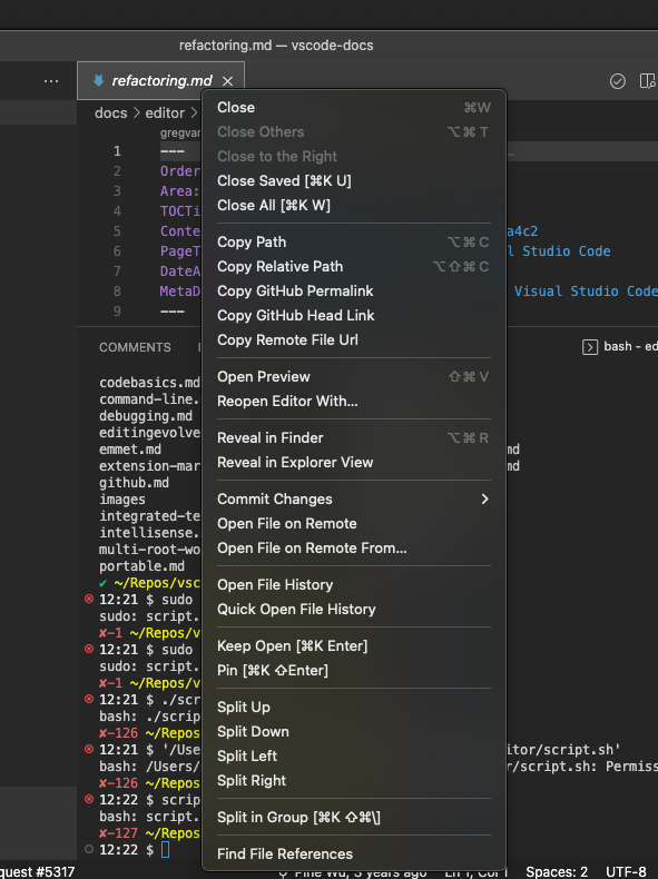 no rename action in the file tab's context menu · Issue #151243 · microsoft/vscode · GitHub
