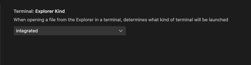 Should be able to open both integrated terminal and external terminal ...