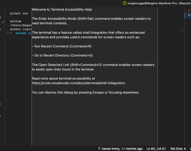 Terminal Accessibility Help dialog stretches from bottom of terminal panel · Issue #172344 ...