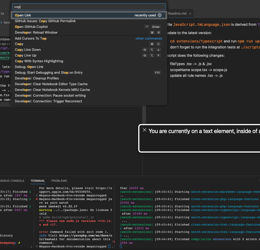 `Open Link` appears even when terminal isn't focused and needs better name · Issue #173164 ...