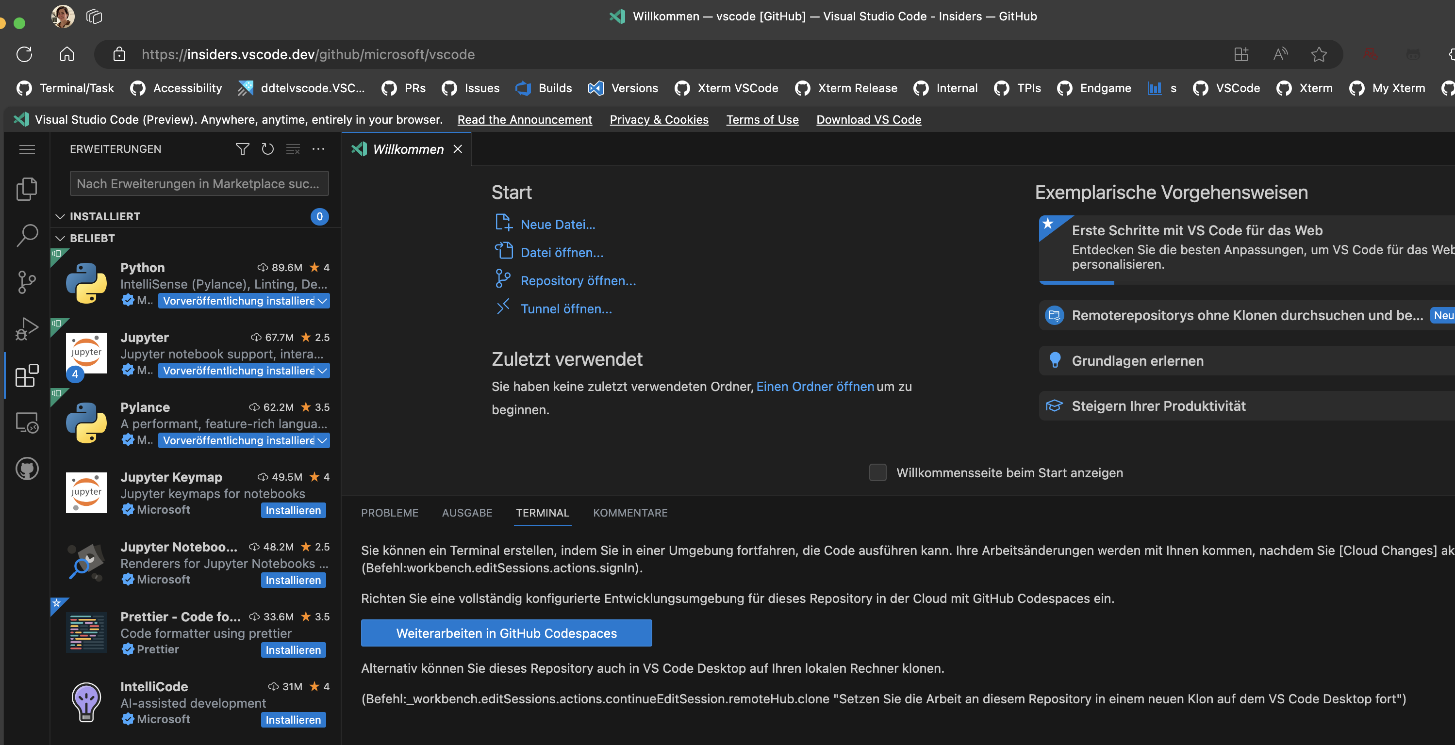 Terminal view in vscode.dev not rendering correctly in German · Issue ...