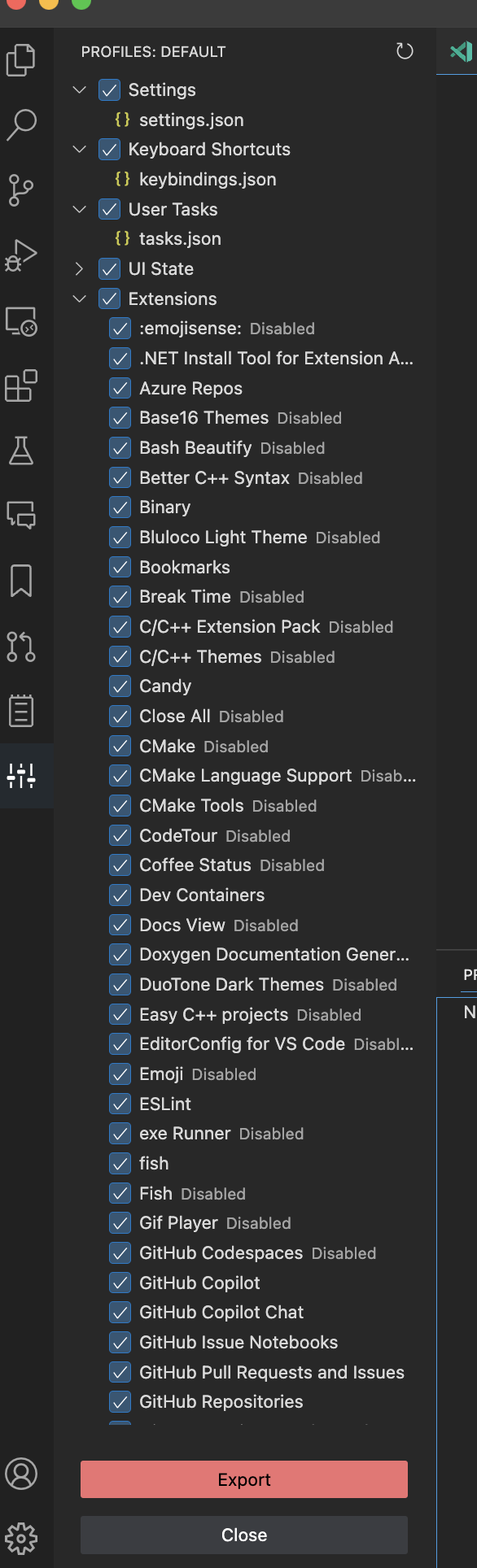 No easy way to reach `Export` profile button · Issue #189342 · microsoft/vscode · GitHub