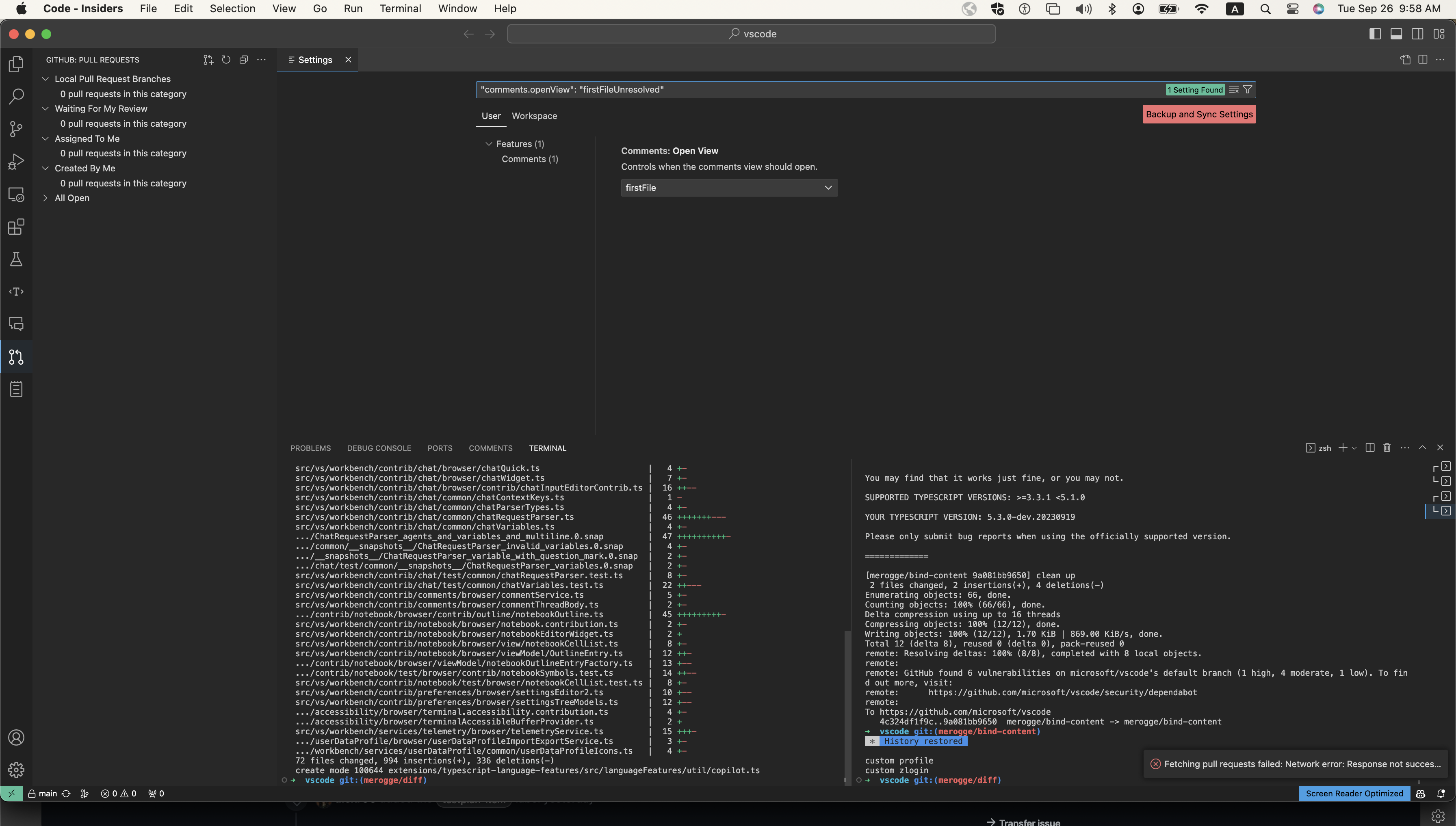 network error on window reload: 403 · Issue #5303 · microsoft/vscode-pull-request-github · GitHub