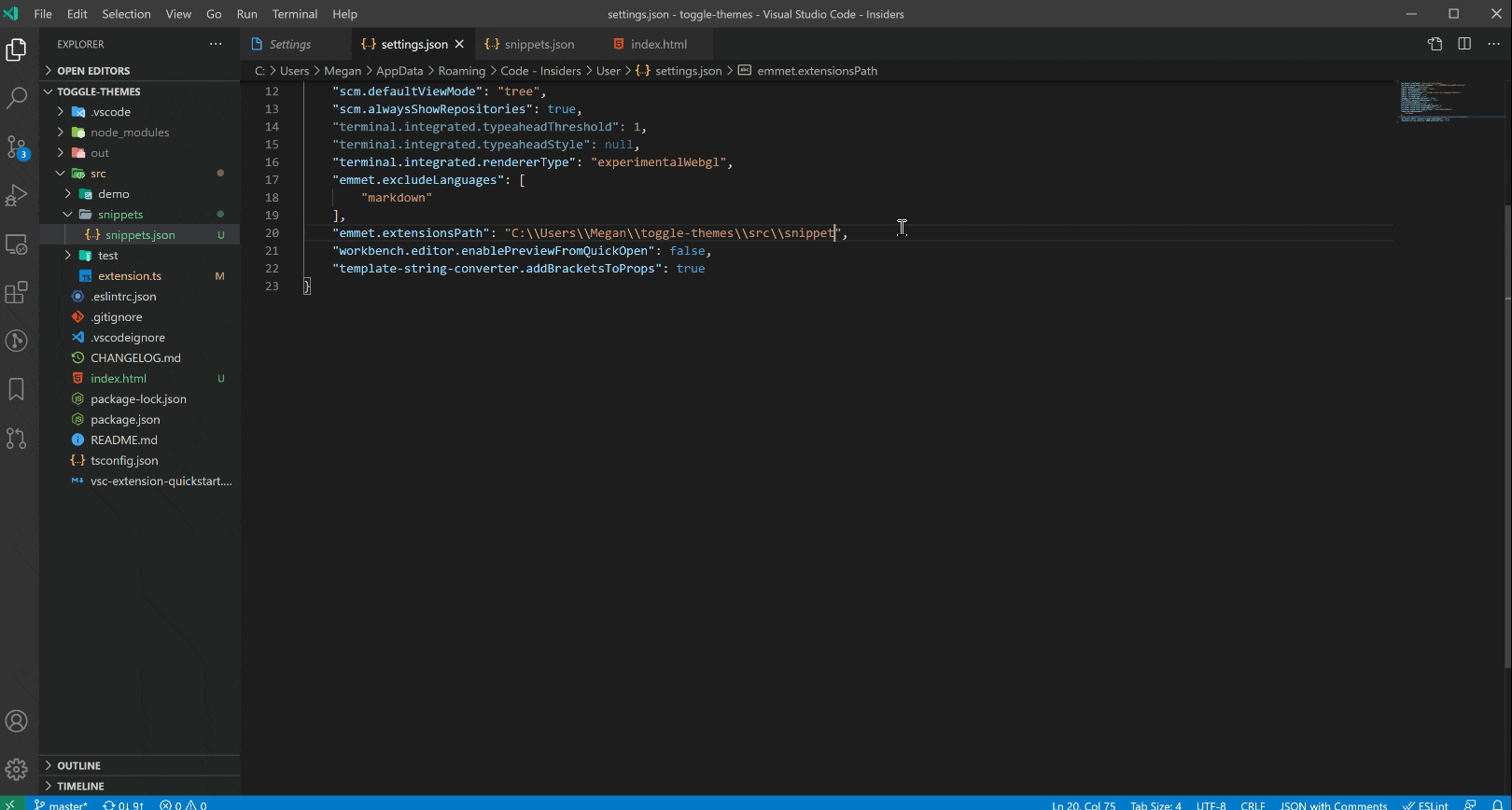 Emmet not removing custom snippets when snippets path changed · Issue #108812 · microsoft/vscode ...