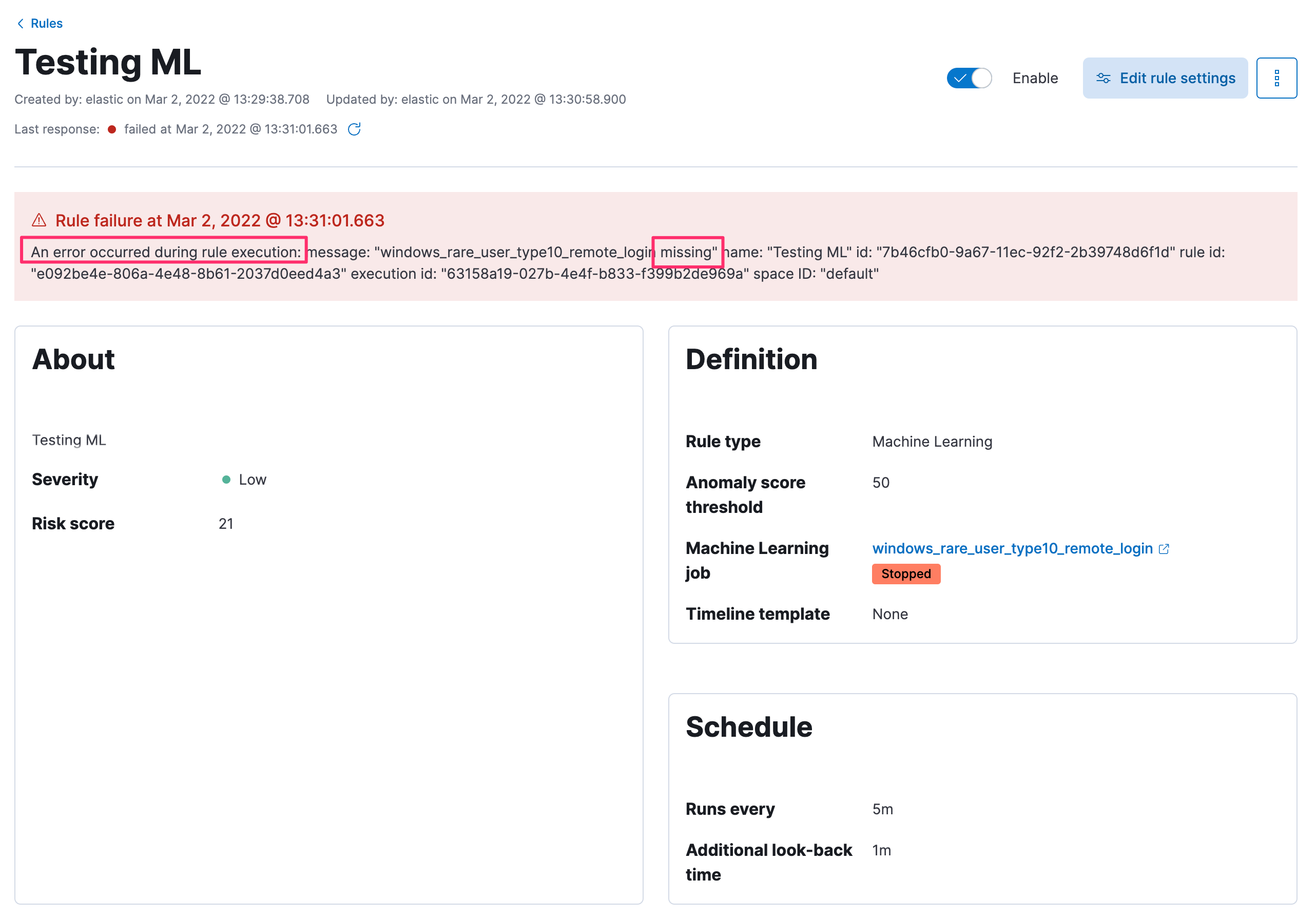 [Security Solution] ML Rule error message unclear when ML Job's module not installed · Issue ...