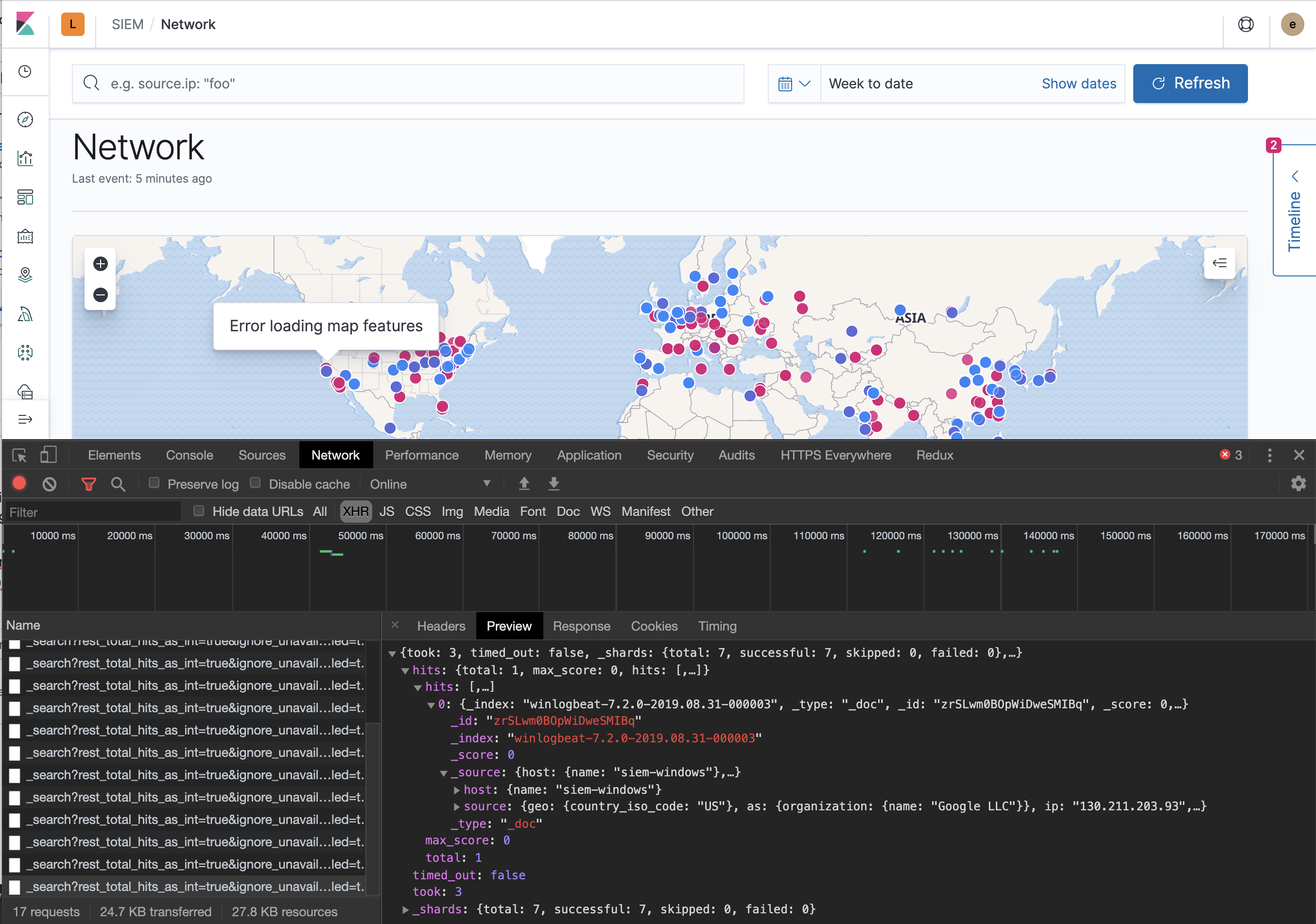 [SIEM] Map tooltips shows 'Error loading map features' even when successfully fetching features ...