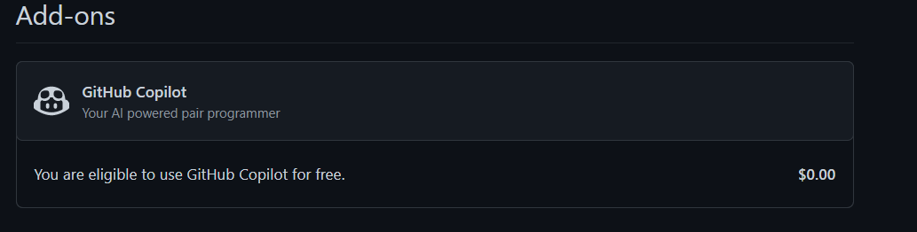 I don't have access to the free student CoPilot subscription ...