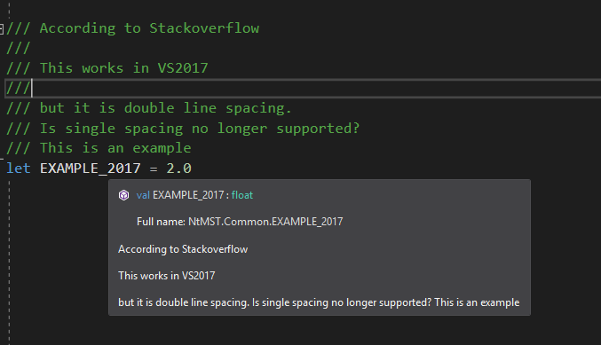 XML documentation in Visual Studio 2017 · Issue #3213 · dotnet/fsharp · GitHub