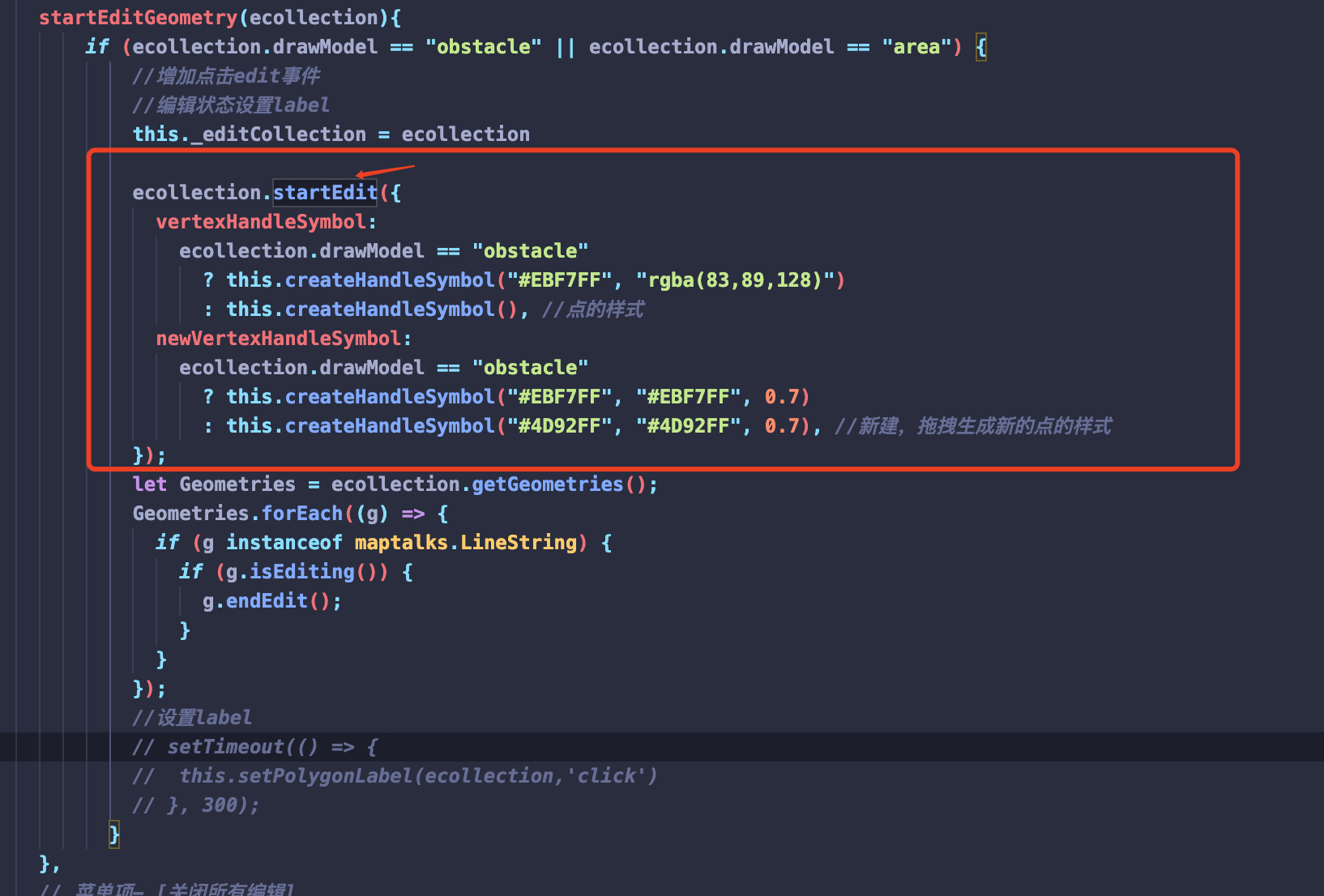 绘制单个图形坐标点太多(1350个)，vertexHandleSymbol更改图形激活样式导致面卡死 · Issue #1767 · maptalks/maptalks.js · GitHub