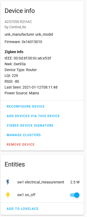 [BUG] Centralite 3200 switch identified as light. · Issue #718 · zigpy/zha-device-handlers · GitHub