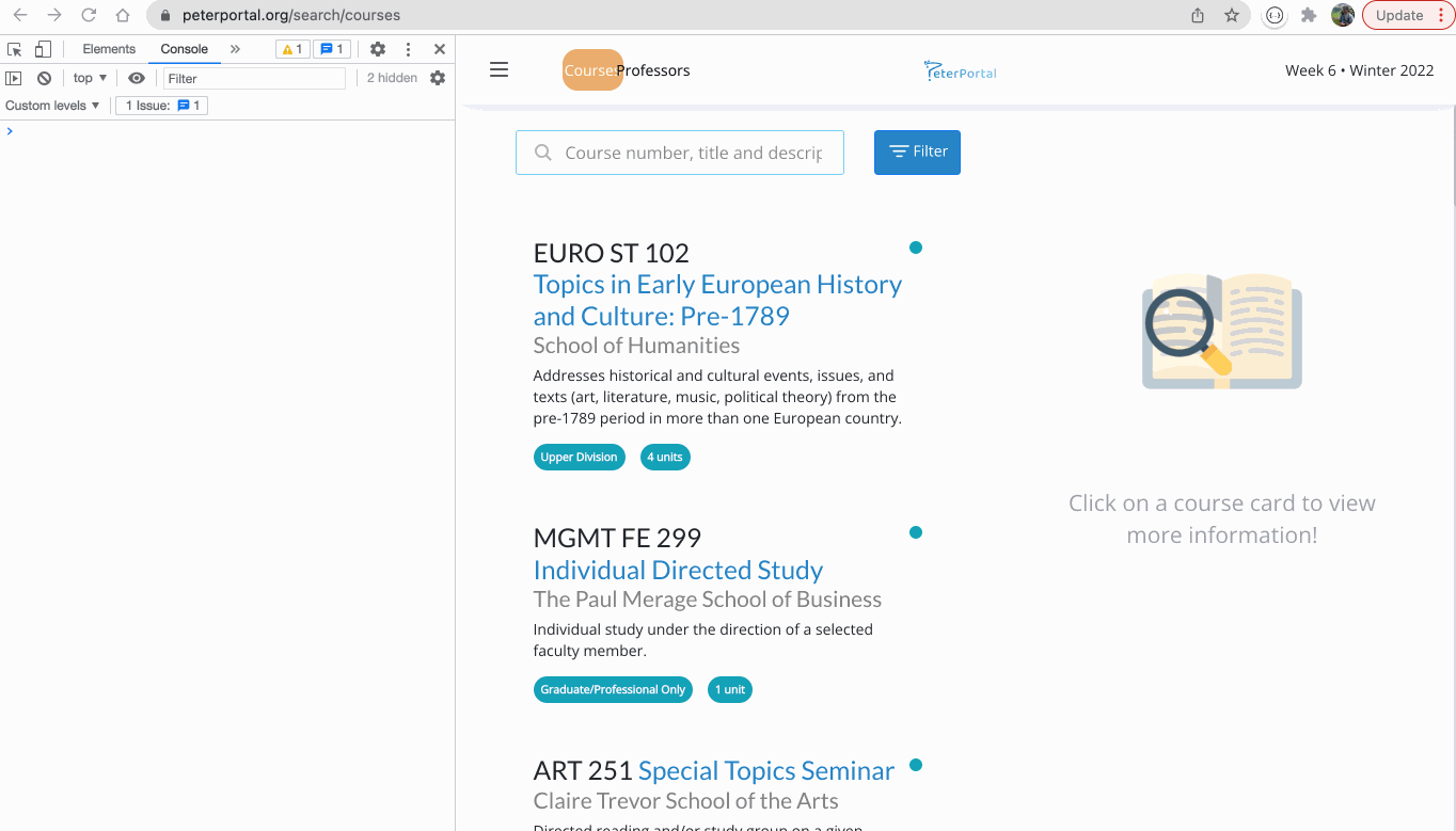 Site crashes when clicking on "Catalogue" · Issue #129 · icssc/peterportal-client · GitHub