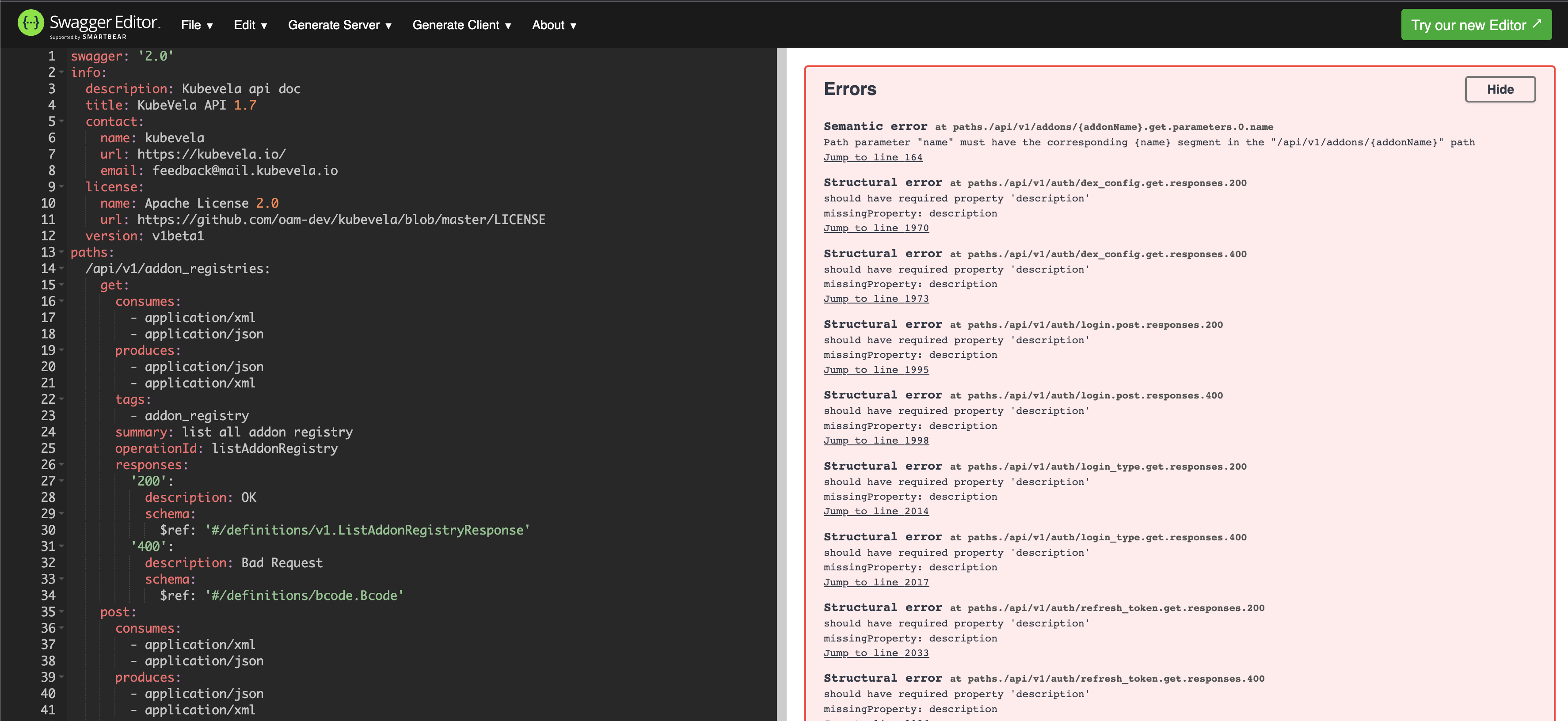 Kubevela rest API is not OpenAPI/Swagger spec compliant · Issue #5536 · kubevela/kubevela · GitHub