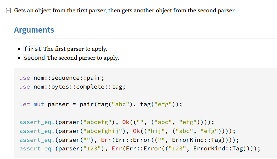 Doc Comment Example For `pair ` Does Not Work As Displayed · Issue 1615 · Rust Bakery Nom · Github