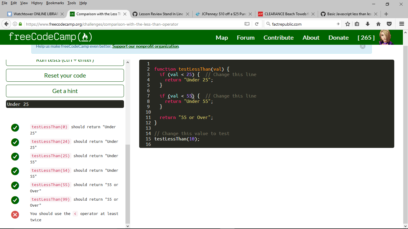 Basic Javascript less than lessons buggy · Issue #15727 · freeCodeCamp/freeCodeCamp · GitHub