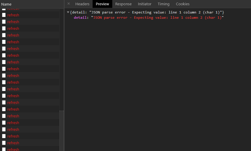 When Refreshing Token JSON Parse Error Expecting Value Line 1