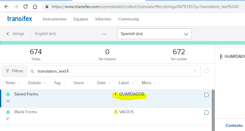 ODK Collect v1.22.4 - Spanish traslation in left tab is missed (Delete Saved Form) · Issue #3199 ...
