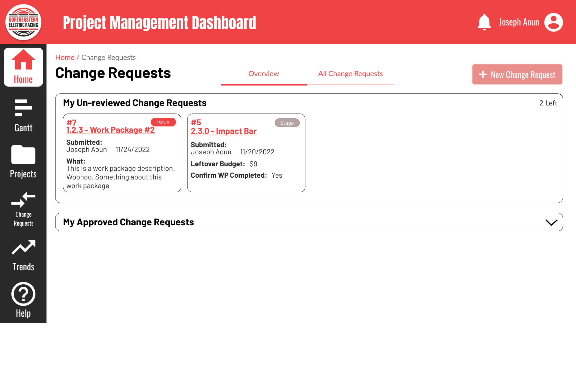 Change Request Overview Page · Issue #1040 · Northeastern-Electric-Racing/FinishLine · GitHub