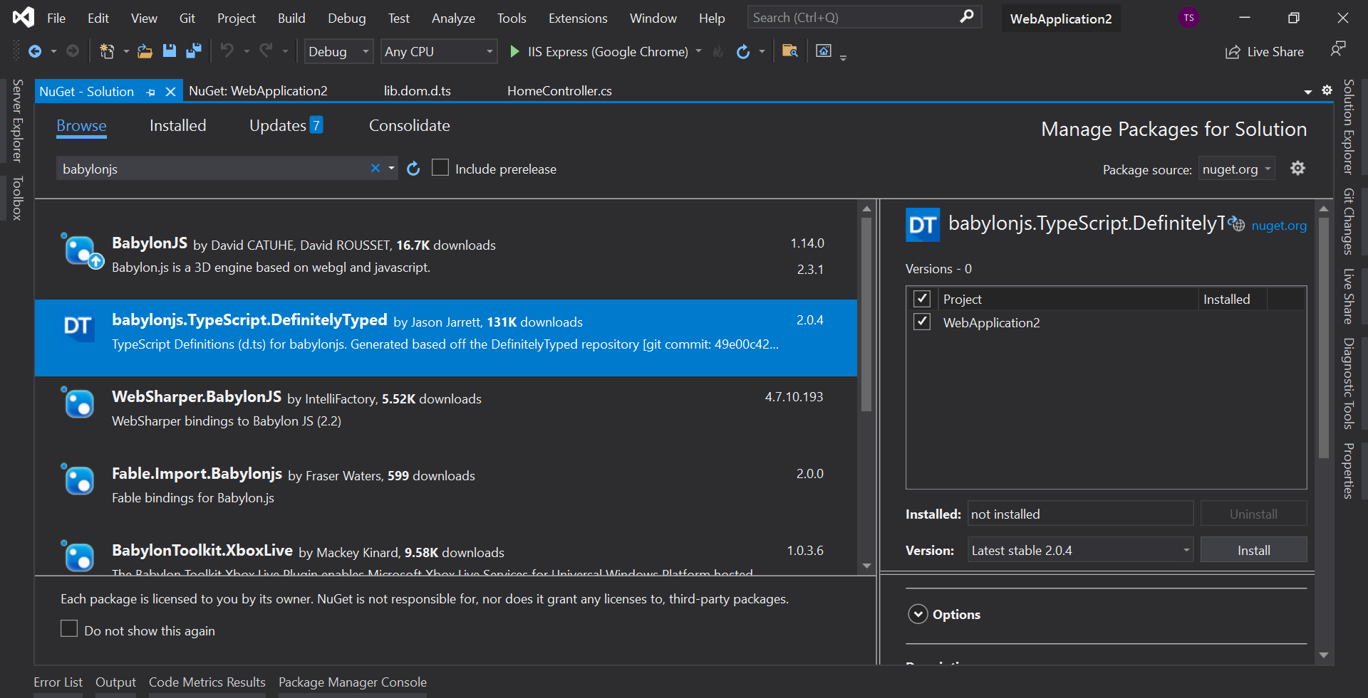 BabylonJs || Nuget || Visual Studio 2019 || ASP .NET · Issue #11281 · BabylonJS/Babylon.js · GitHub
