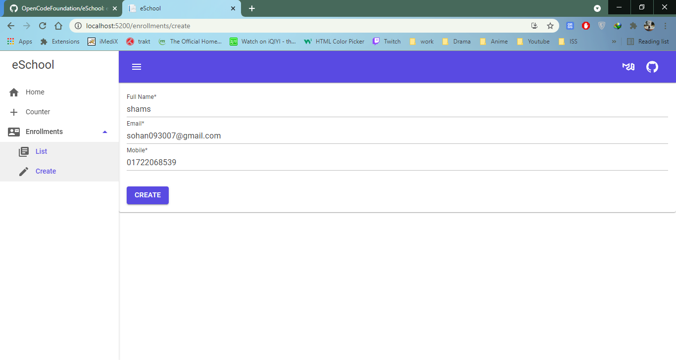 Enrollment Create Is not Working · Issue #385 · OpenCodeFoundation/eSchool · GitHub