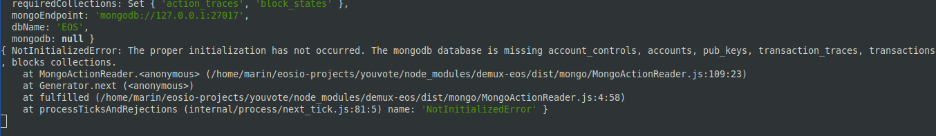 NotInitializedError: The proper initialization has not occurred. The mongodb database is missing ...