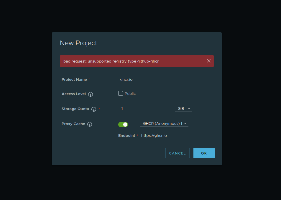 Cannot create a proxy registry for ghcr.io despite it being a supported ...
