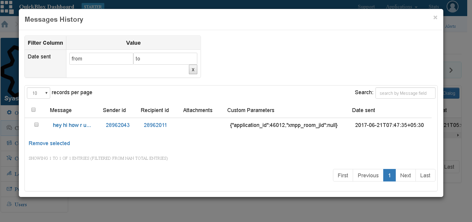 Quickblox messages are not getting saved to history,the messages are delivered to other user but ...