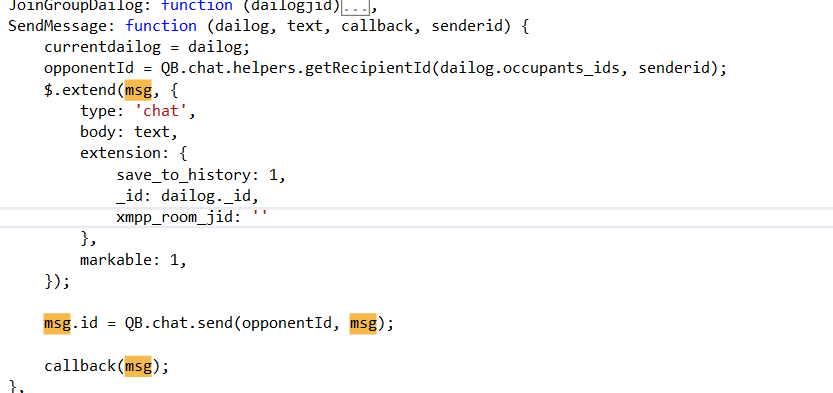 Quickblox messages are not getting saved to history,the messages are delivered to other user but ...