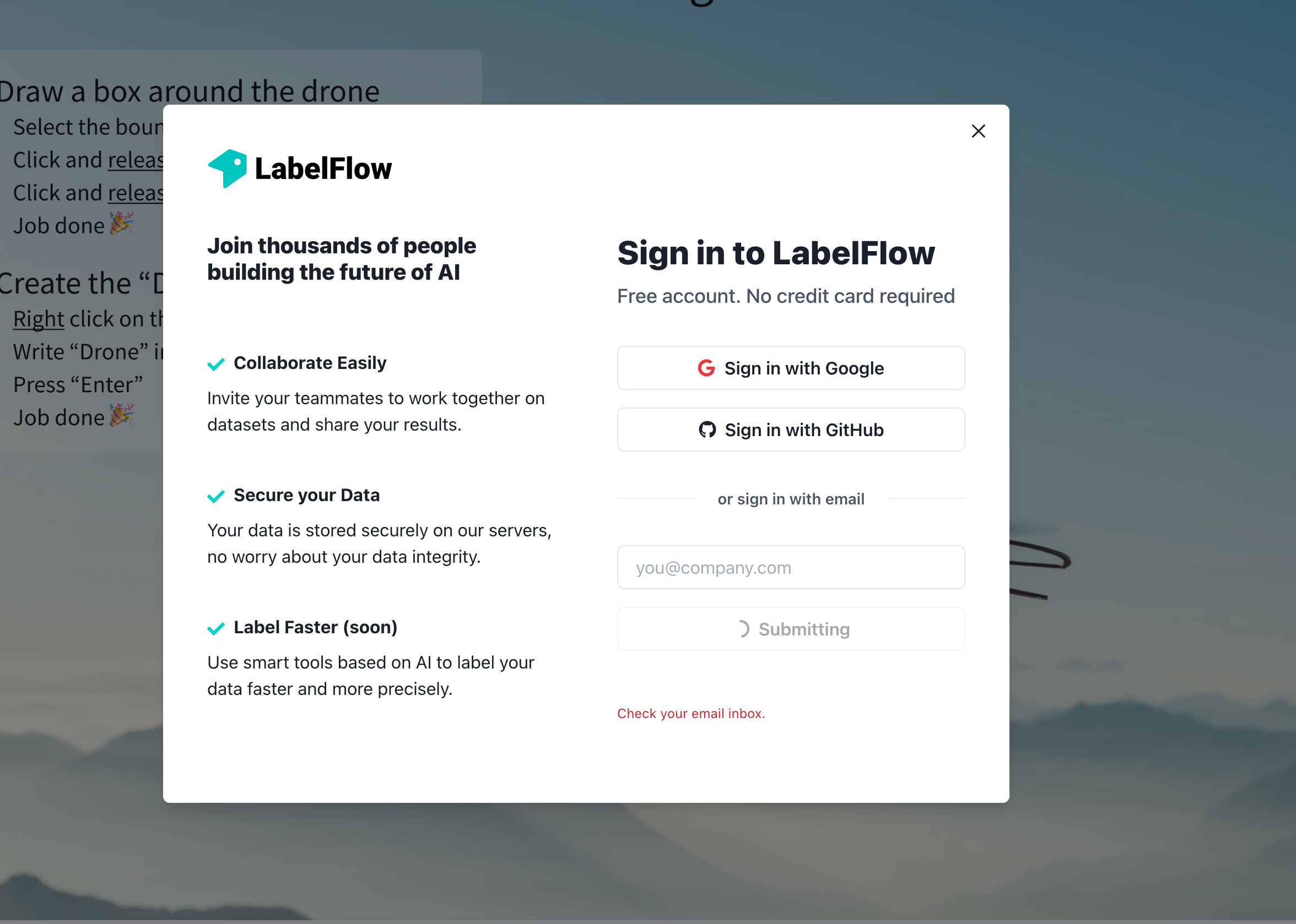 Say Something If User Tries To Login By Email Without Filling Email · Issue 575 · Labelflow