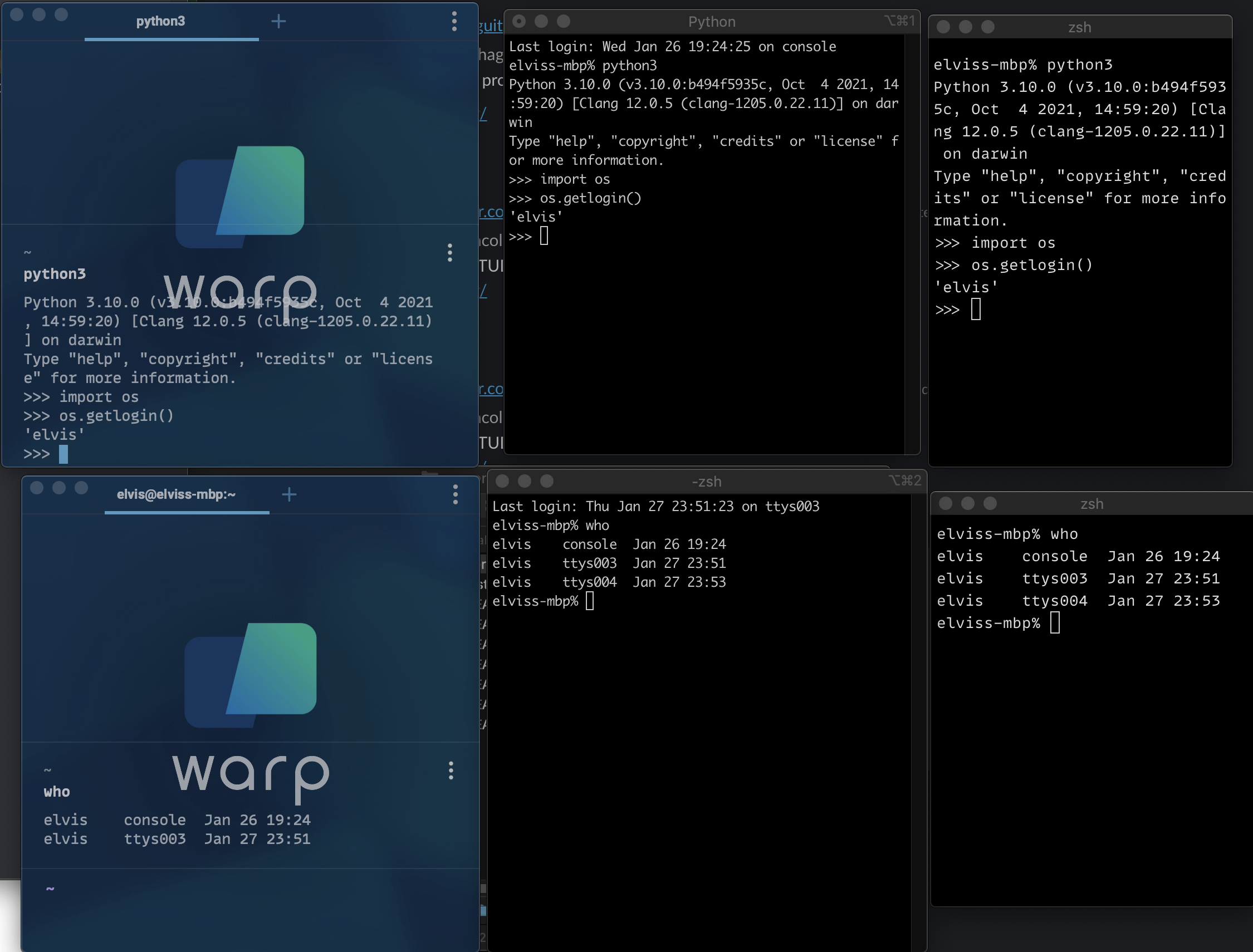 Python os.getlogin() reports root in Warp but my actual user in other ...